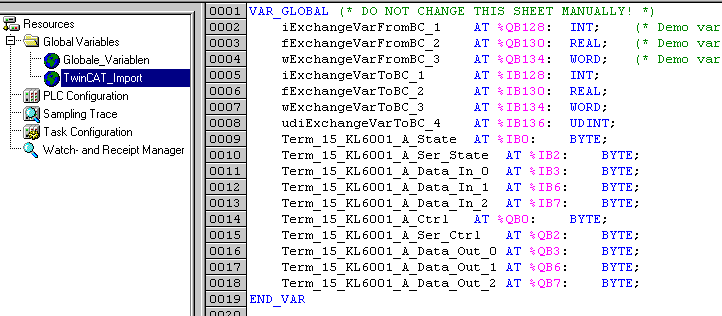 Example: Global Variable Lists