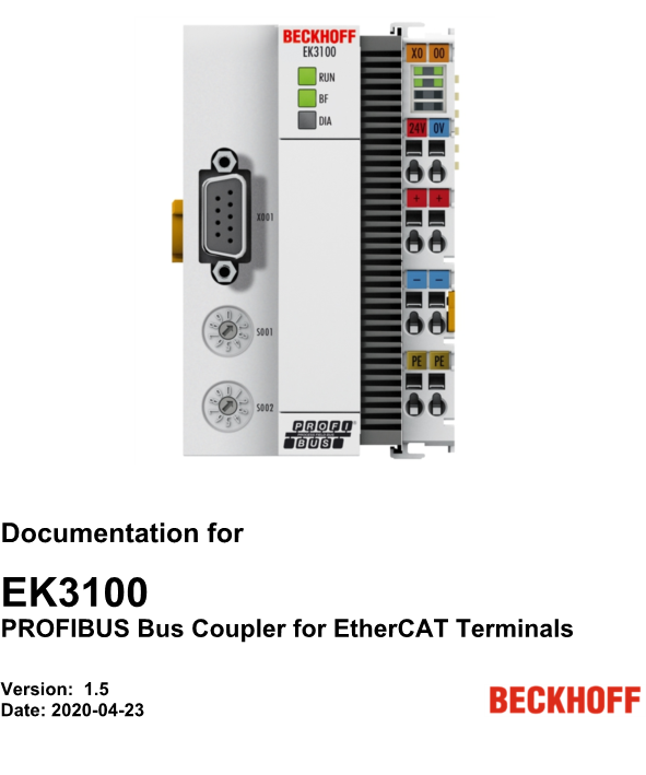 EK3100 - PROFIBUS Bus Coupler for EtherCAT Terminals