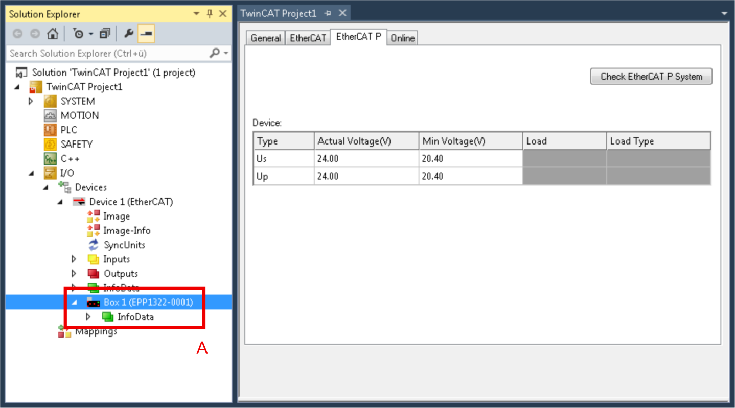 Configuration of EtherCAT P via TwinCAT