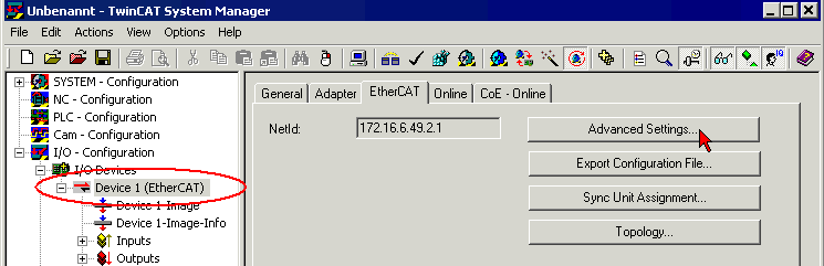 Distributed Clocks settings in the Beckhoff TwinCAT System Manager (2.10)
