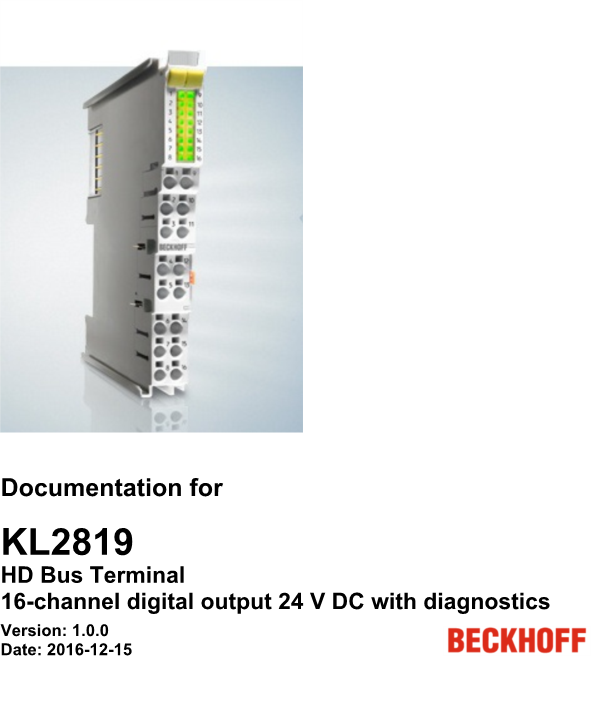 KL2819 - HD Bus Terminal, 16-channel digital output 24 V DC with ...