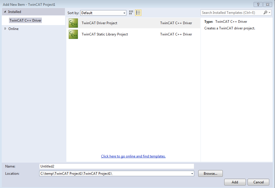 Create TwinCAT 3 C++ project