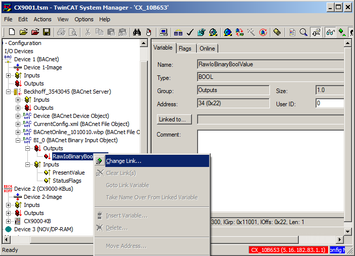 Example: Manual linking of hardware (terminal), BACnet BinaryInput and ...