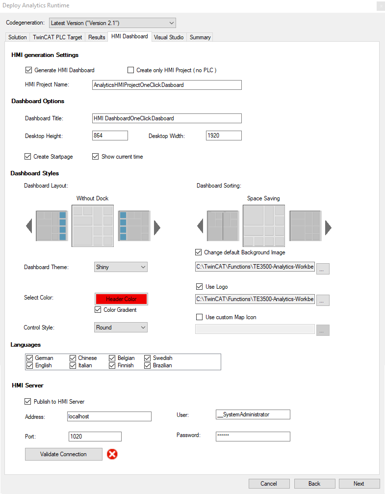 Dashboard Configuration