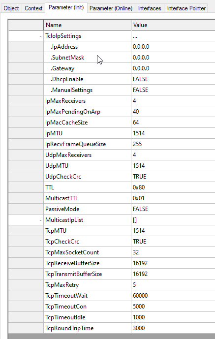 TCP/UDP RT TcCom Parameter